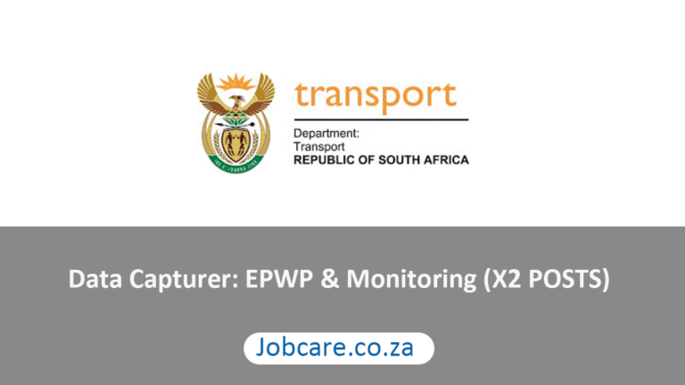 Data Capturer: EPWP & Monitoring (X2 POSTS) - Jobcare