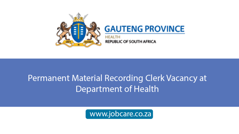 Material Recording Clerk Vacancy at Department of Health - Jobcare