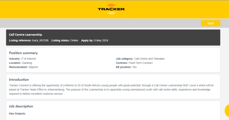 Tracker Connect: Call Centre Learnership 2024 (X25 Posts) - Jobcare